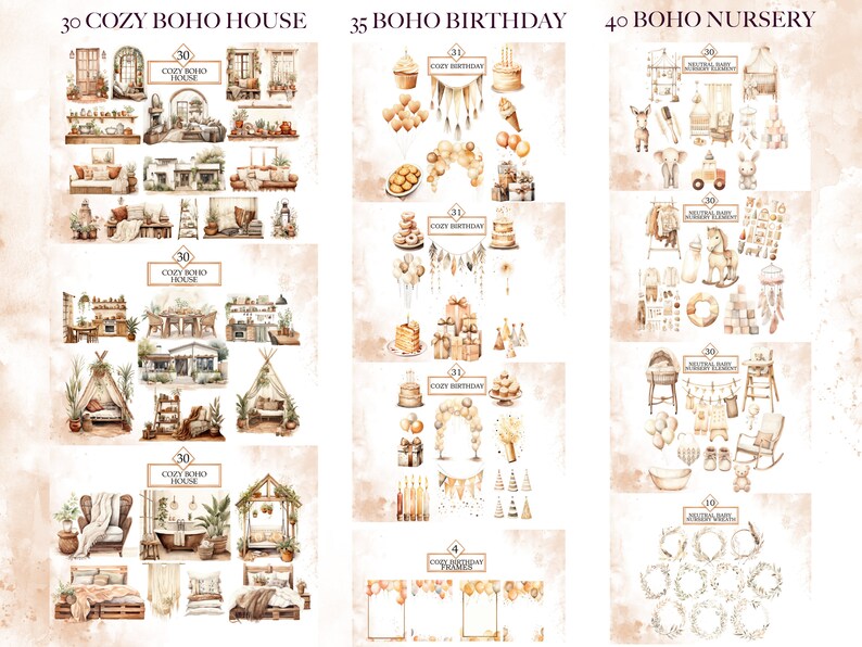 Watercolor Boho Clipart Mega Bundle, Boho PNG Bundle, Boho Floral ...