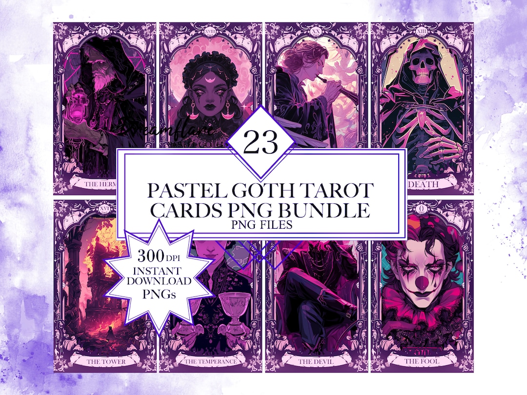 Pastel Goth Tarot Cards PNG Bundle, Gothic Clipart, Witch Clipart ...