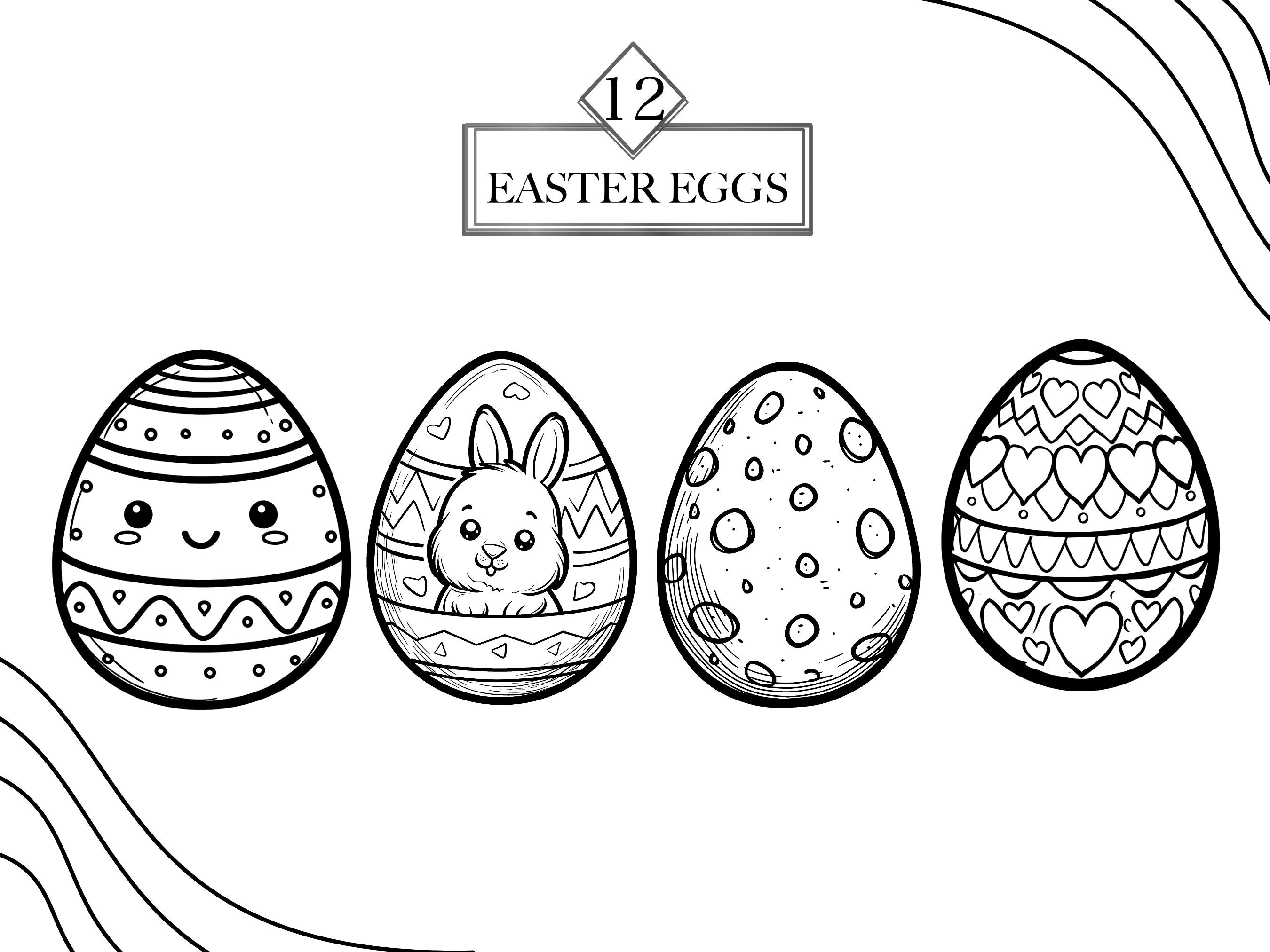 Lineart Easter Eggs PNG & SVG Bundle, Easter Egg SVG, Easter Egg Digi ...