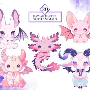 Watercolor Pastel Goth Animals Clipart Bundle, Kawaii Pastel Goth ...