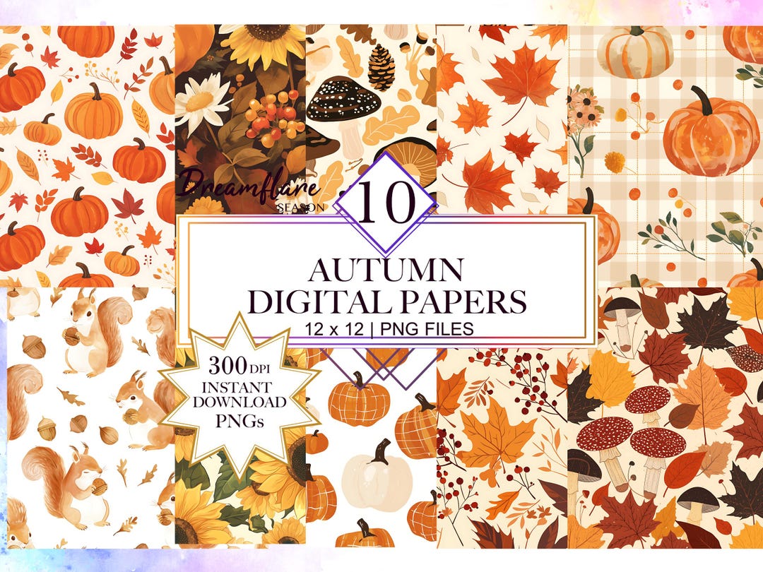 Autumn Digital Papers PNG Bundle, Autumn Digital Pattern, Journal ...