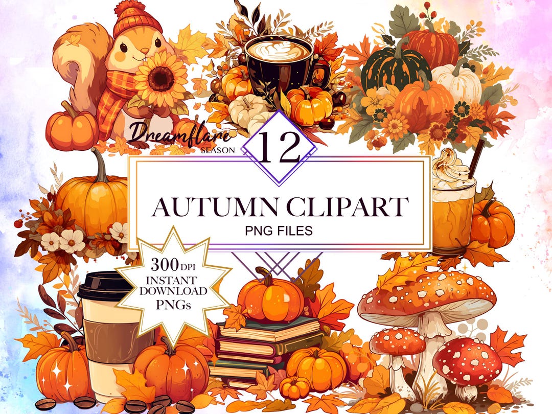 Autumn Clipart Bundle, Thanksgiving PNG, Autumn Leaves Clipart, Fall ...