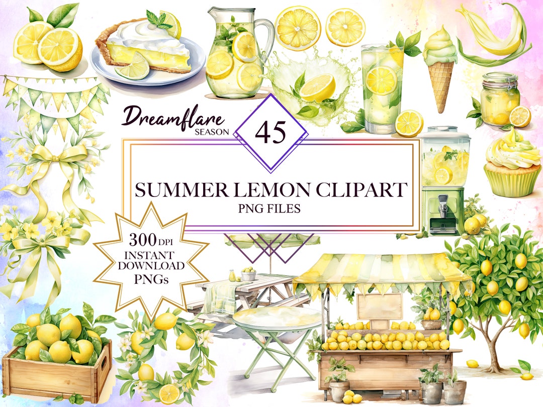 Watercolor Lemon Clipart Bundle, Summer Lemonade Pngs, Sweet Lemon ...