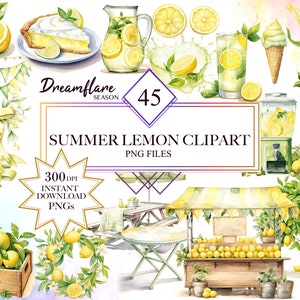 Watercolor Lemon Clipart Bundle Summer Lemonade Pngs Sweet - Etsy