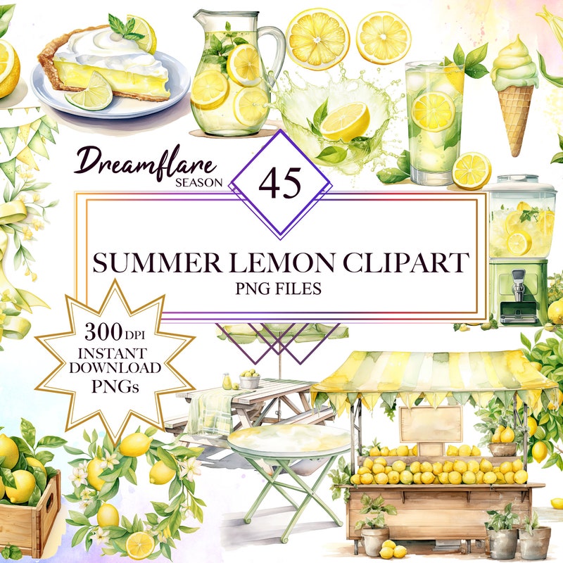 Lemon Watercolor Clipart - Etsy