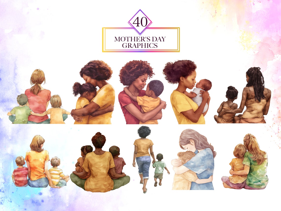 Watercolor Mothers Day Clipart Bundle, Mother's Day PNG, Mothers Day ...