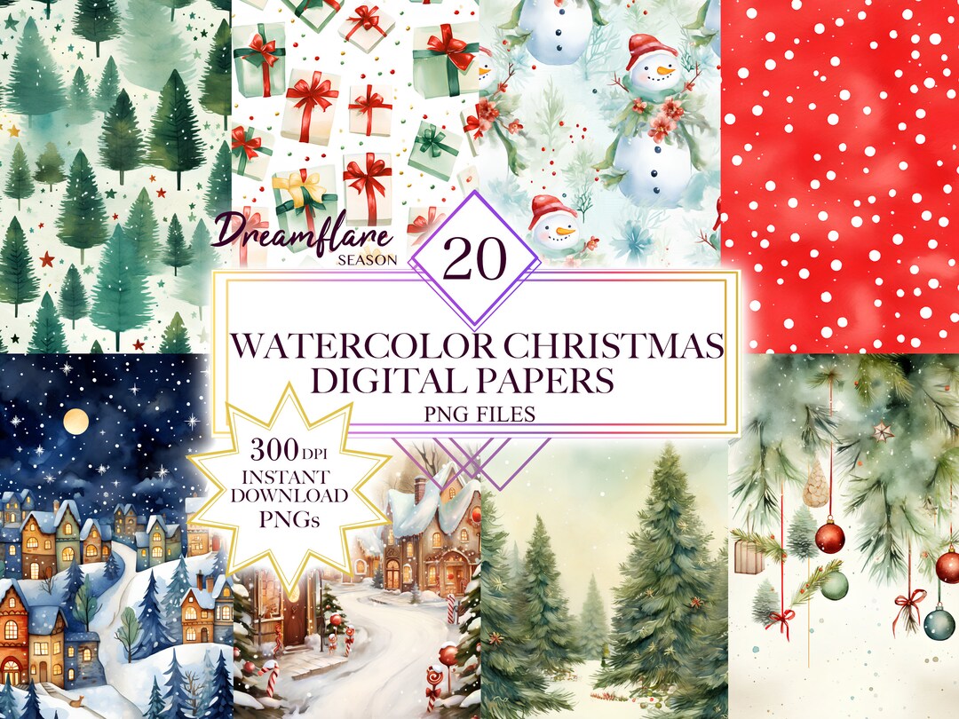 Watercolor Christmas Digital Paper PNG Bundle, Christmas Papers ...
