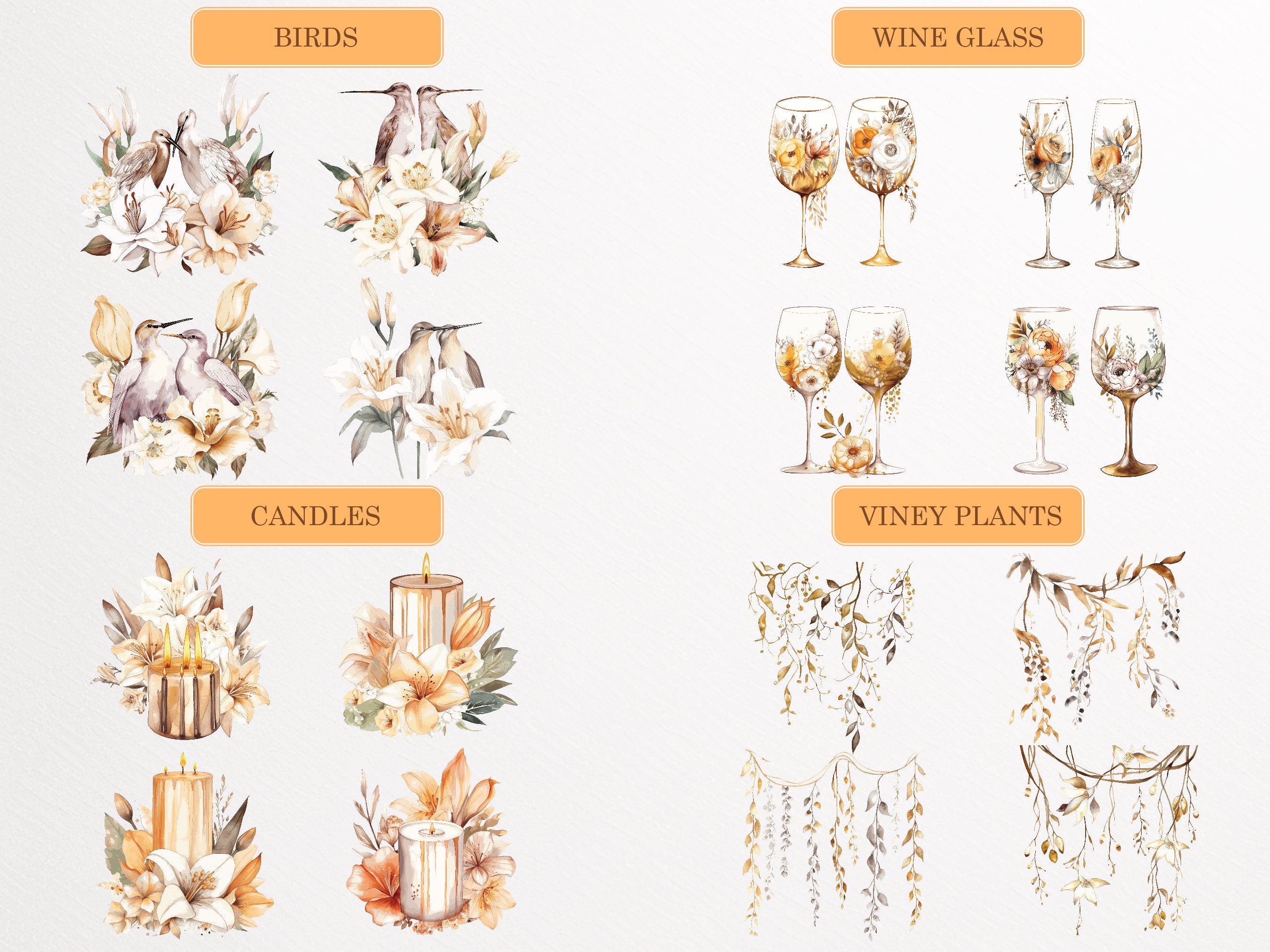 Watercolor Boho Floral Clipart, Bohemian, Beige, Lily Flowers Png ...