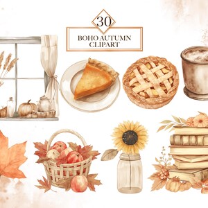 Watercolor Boho Autumn Clipart Bundle, Boho Fall PNG, Autumn PNG, Cozy ...