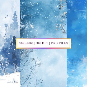 Watercolor Winter Digital Papers PNG Bundle, Winter Season PNG, White ...