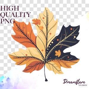 Watercolor Boho Maple Leaf PNG, Fall Leaf Clipart, Maple Leaf Clipart ...