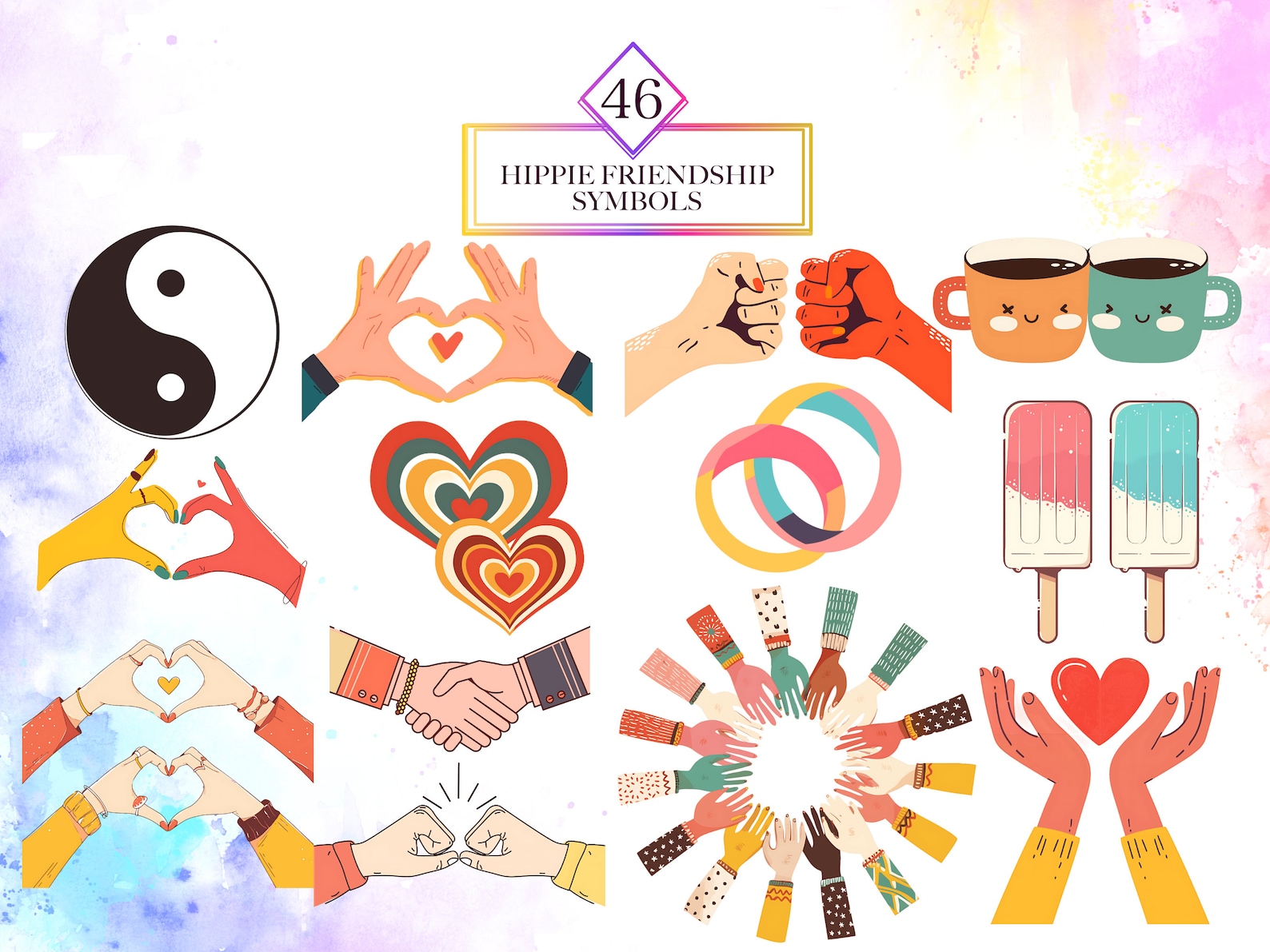 Friendship Symbols PNG Clipart Bundle, Friends Clipart, Besties Clipart ...