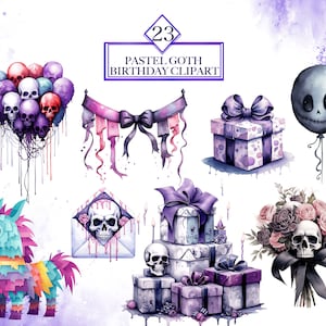Watercolor Pastel Goth Birthday Clipart Bundle, Birthday Pngs, Spooky ...