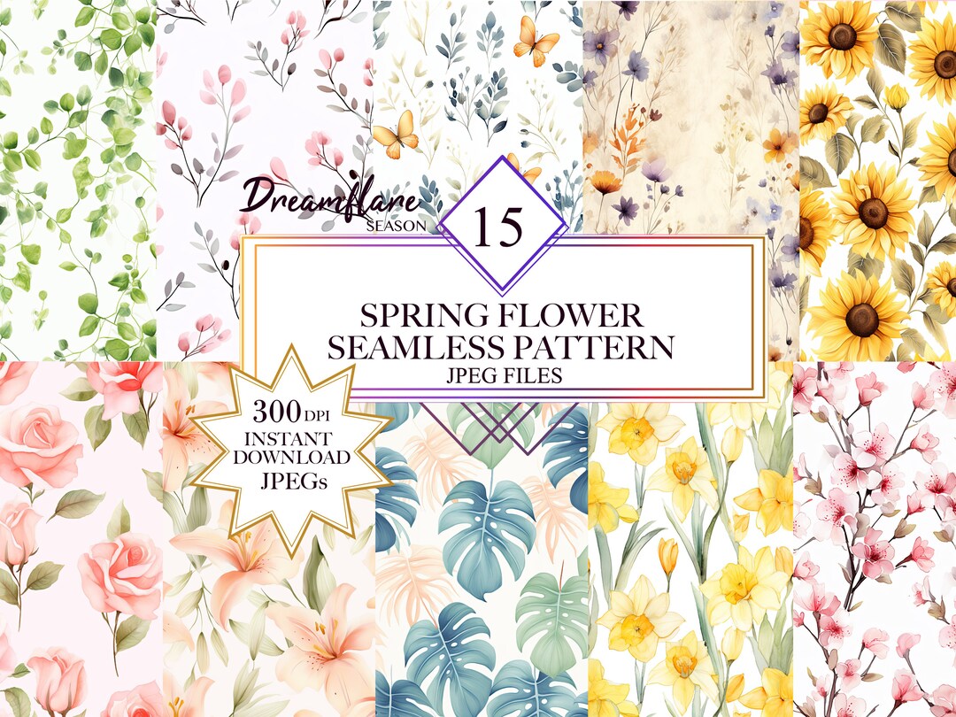 Watercolor Spring Wildflower Digital Paper, Spring Meadow Seamless ...
