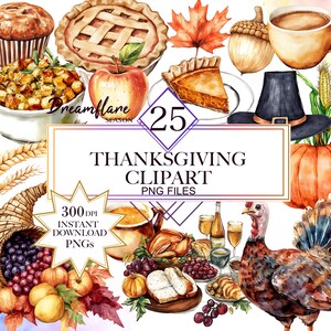 Watercolor Thanksgiving Clipart Bundle, Thanksgiving PNG, Autumn Season ...