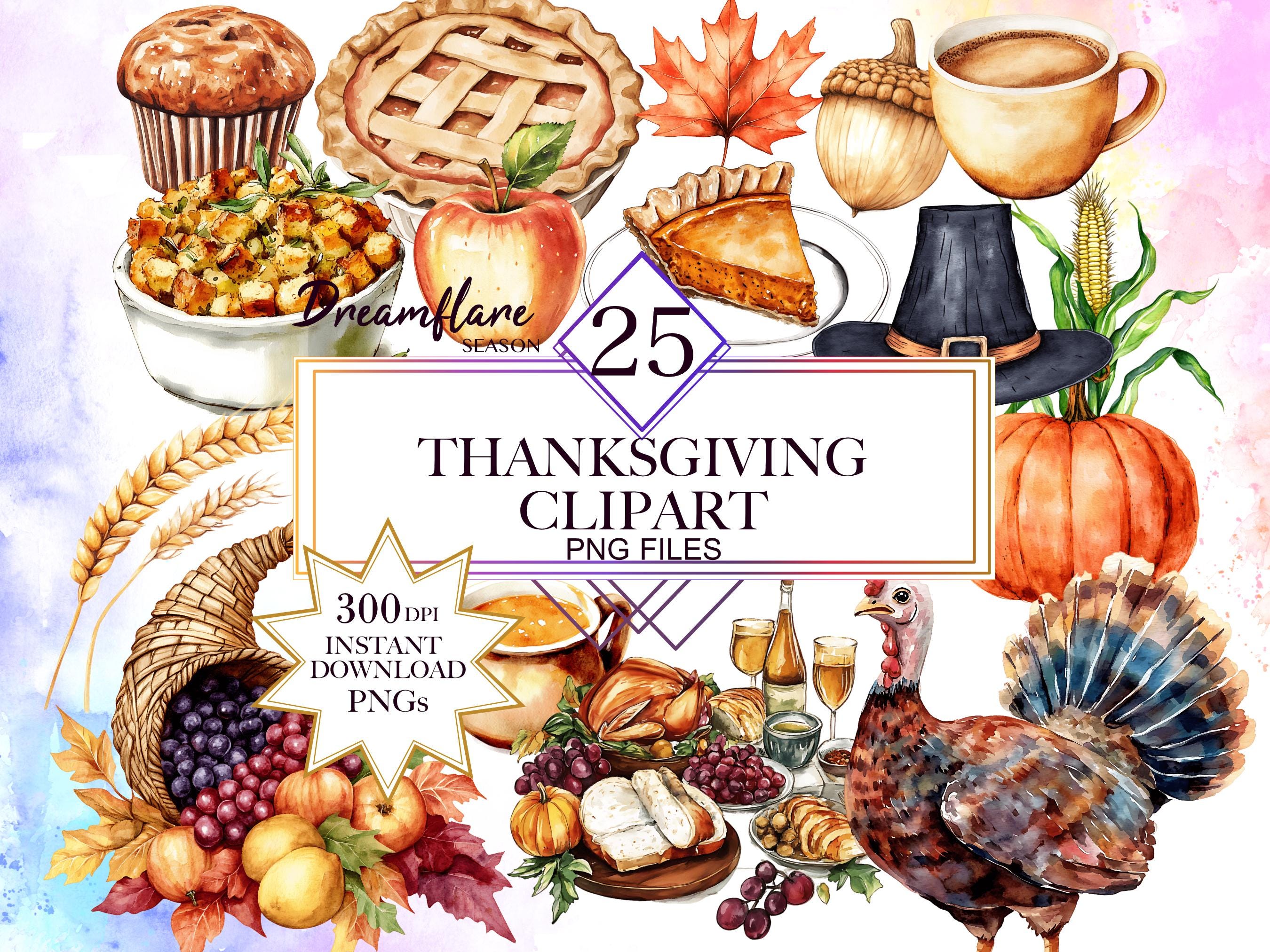 Watercolor Thanksgiving Clipart Bundle, Thanksgiving PNG, Autumn Season ...