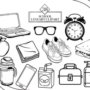 Lineart Back to School PNG SVG Clipart, Digital Stamp, Back to School ...