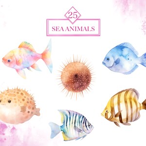 Watercolor Sea Animals Clipart Bundle, Underwater Clipart, Sea Animals ...