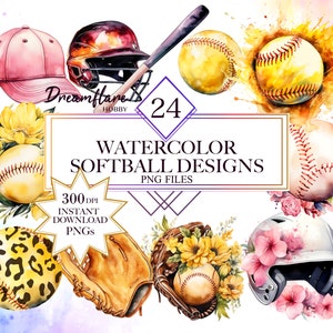 Watercolor Softball Clipart Bundle, Softball PNG, Sports PNG, Softball ...