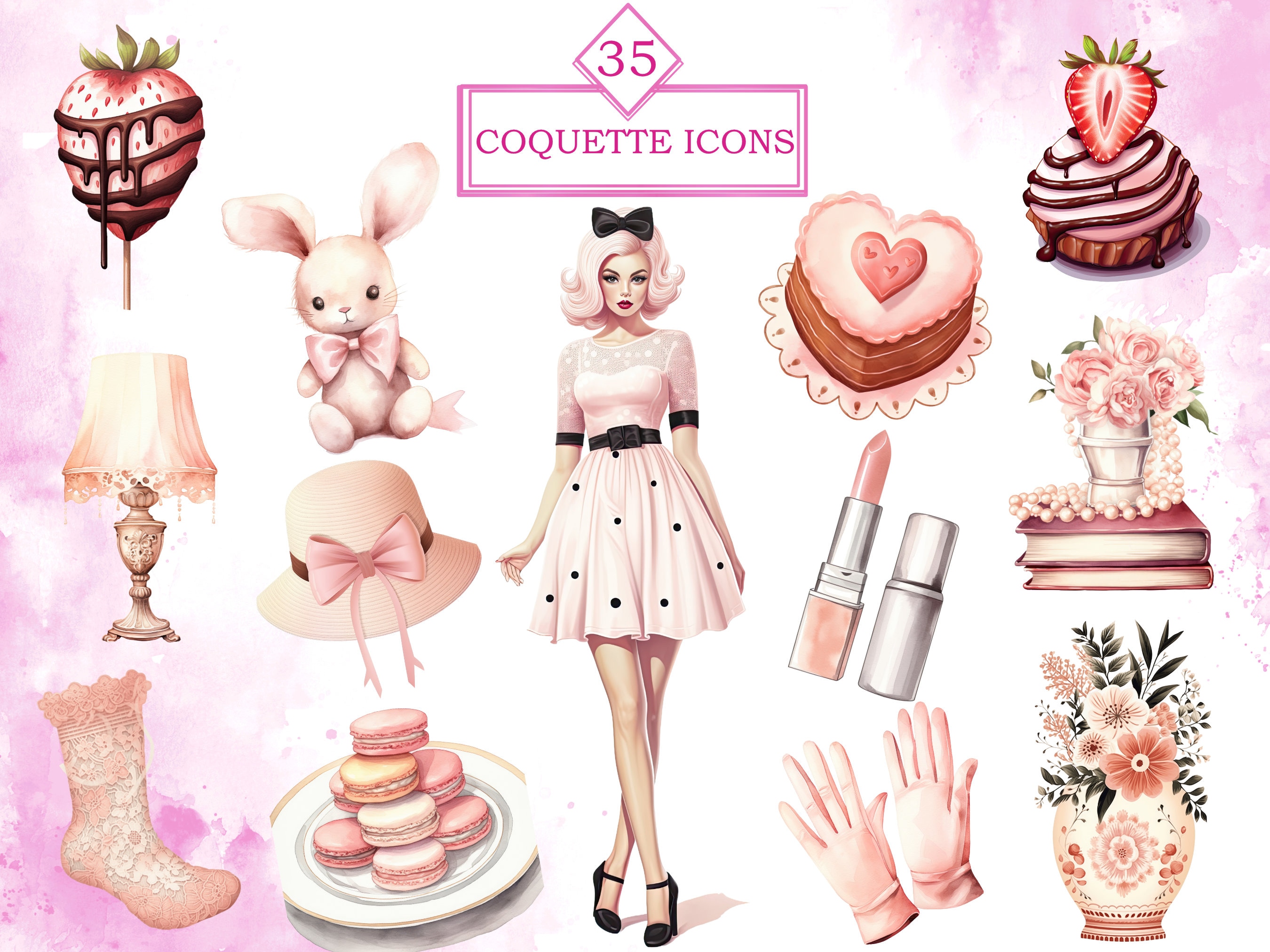 Coquette Aesthetic Clipart PNG, Pink Clipart, Pink Watercolor, Feminine ...