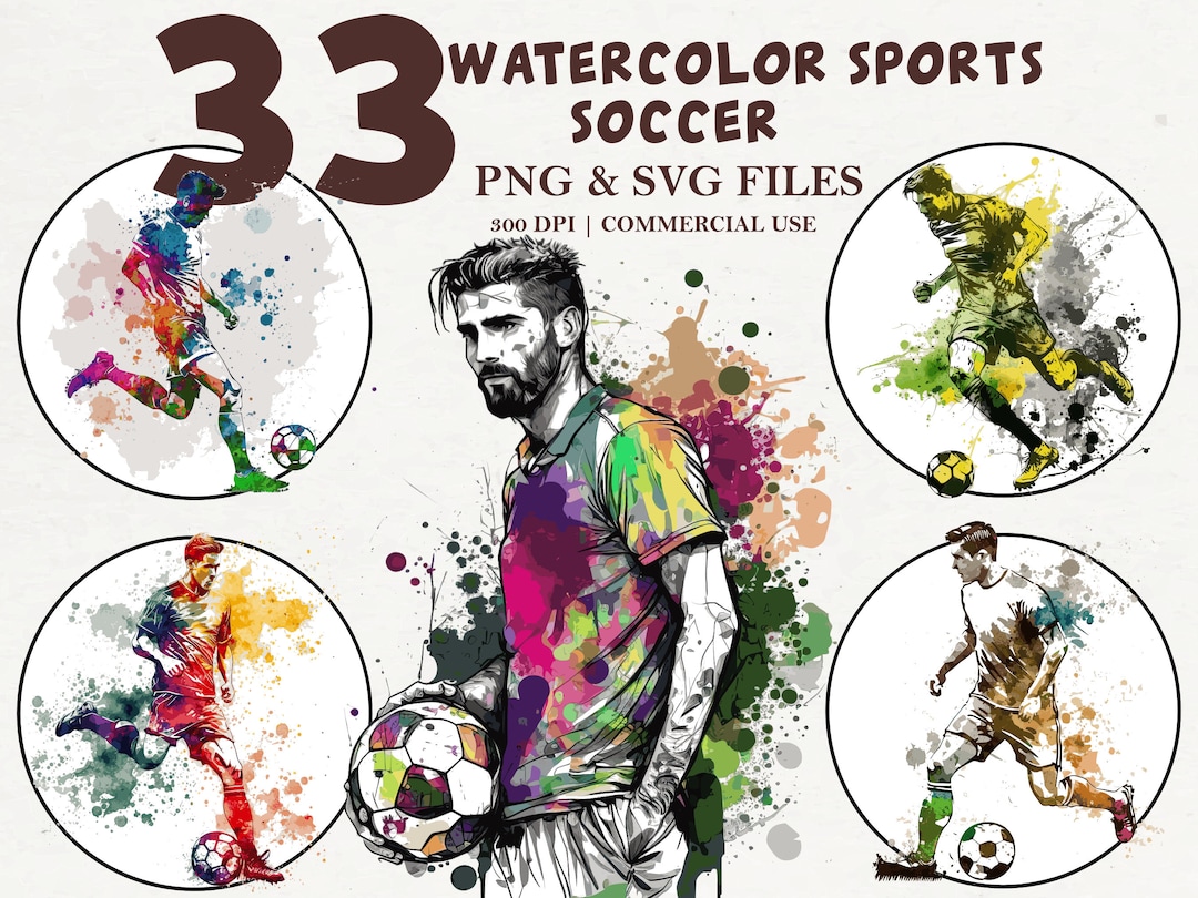 Watercolor Soccer Clipart Set, Watercolor Sports, Watercolor ...