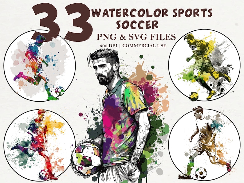 Watercolor Soccer Clipart Set Watercolor Sports Watercolor - Etsy