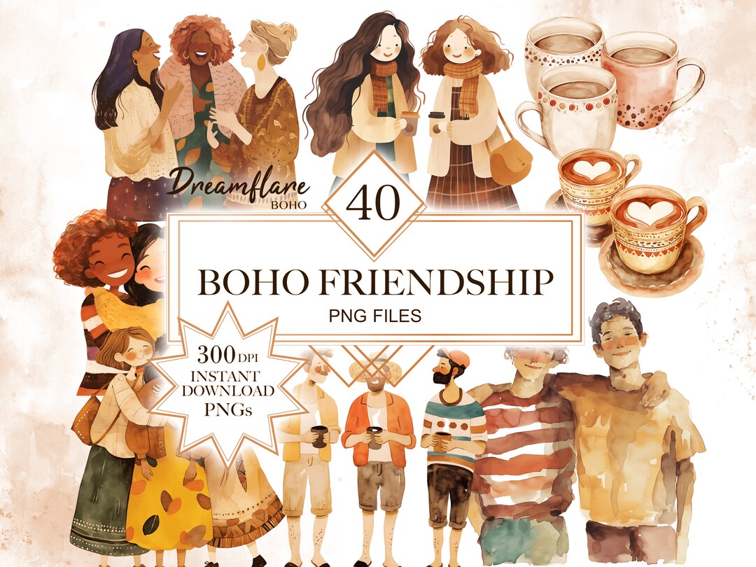 Boho Friendship Day PNG Clipart Bundle, Friends Clipart, Besties ...