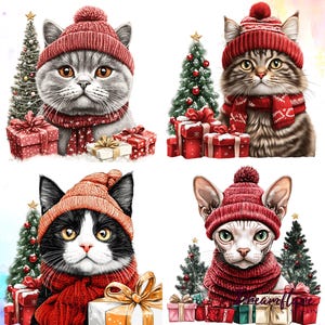 10 Cute Cats Christmas Clipart Bundle, Cat Christmas PNG, Christmas ...