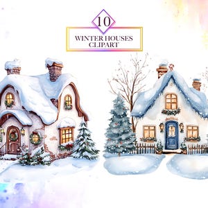Watercolor Winter House Clipart Bundle, Christmas House PNG, Christmas ...