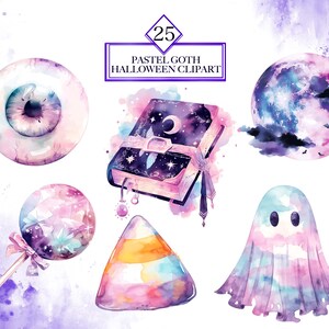Watercolor Pastel Goth Halloween Clipart Bundle, Pastel Halloween PNG ...