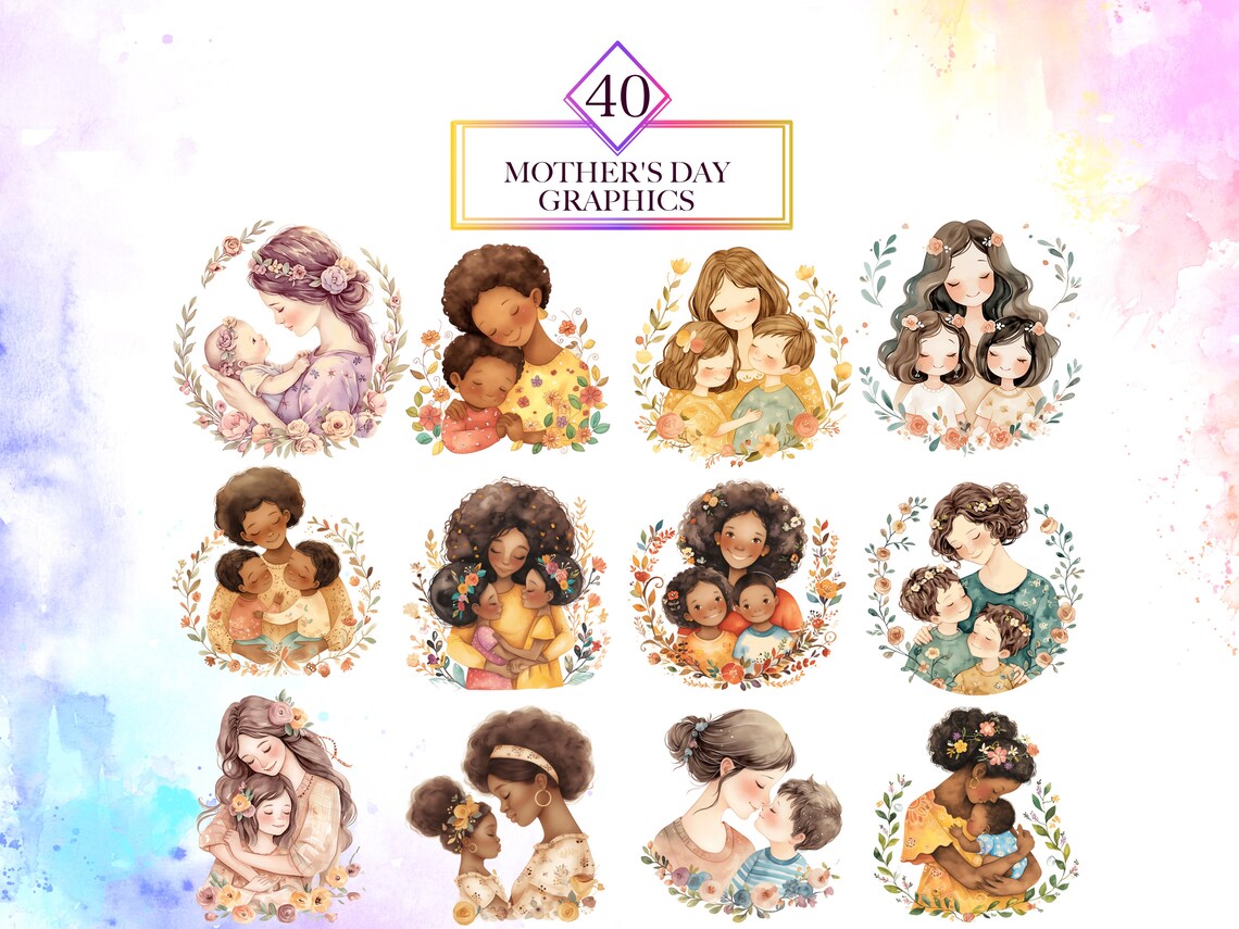 Watercolor Mothers Day Clipart Bundle, Mother's Day PNG, Mothers Day ...