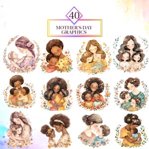 Watercolor Mothers Day Clipart Bundle, Mother's Day PNG, Mothers Day ...