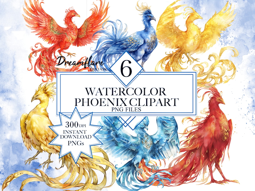 Watercolor Phoenix Clipart Bundle, Phoenix PNG, Watercolor Phoenix ...