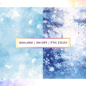 Watercolor Winter Digital Papers PNG Bundle, Winter Season PNG, White ...