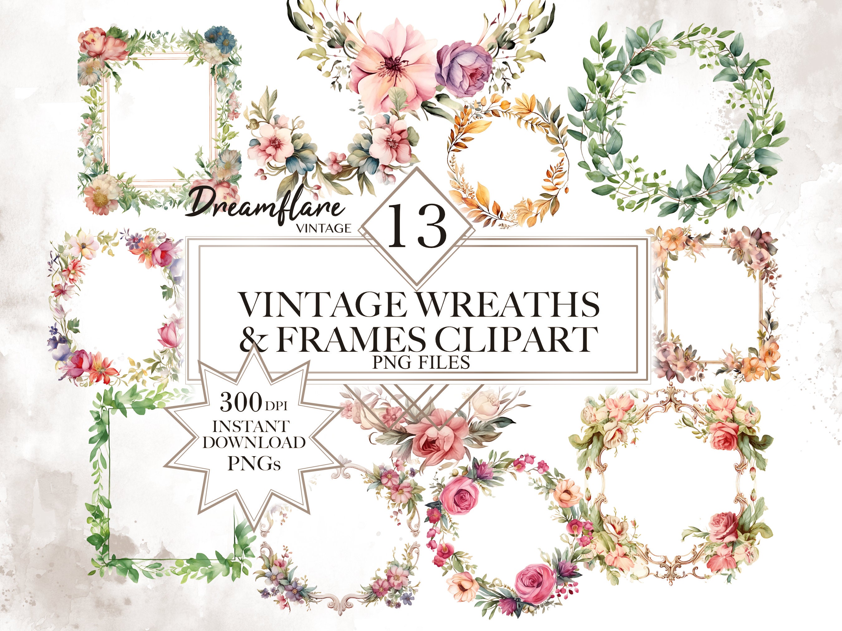 Watercolor Floral Wreaths & Frames Clipart Bundle, Wreaths PNG, Flowers ...