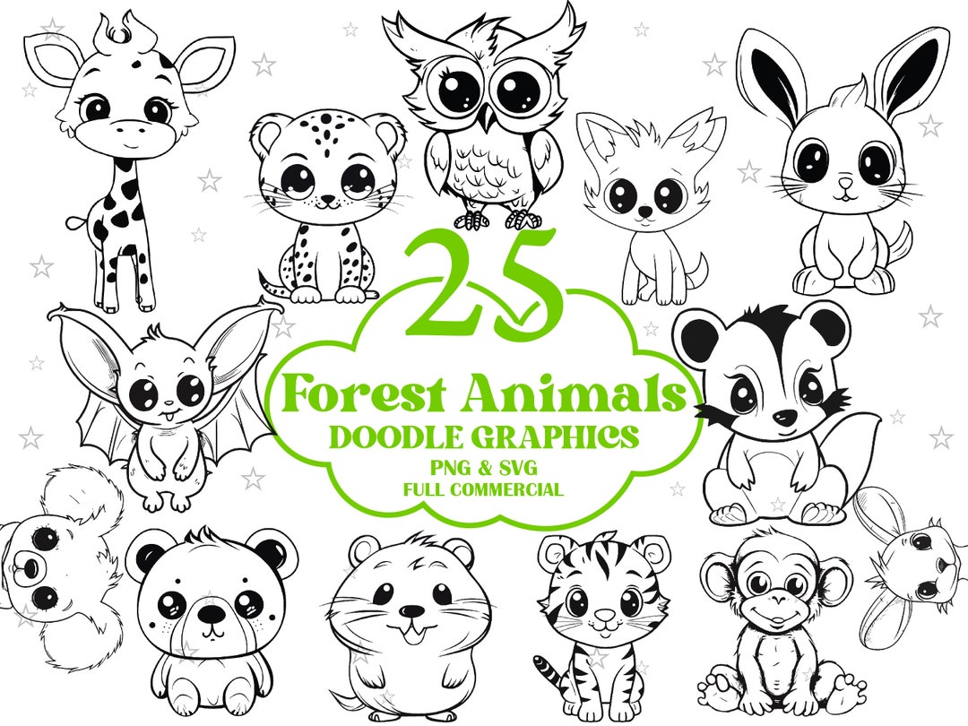Forest Animals Clipart, Doodle Animal Svg, Cute Animals Bundle, Svg ...