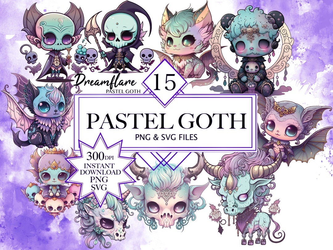Creepy Cute Pastel Goth PNG SVG Clipart, Gothic Digital, Vector ...