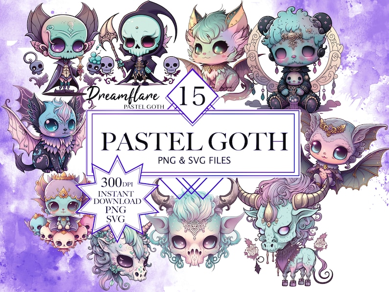 Creepy Cute Pastel Goth PNG SVG Clipart Gothic Digital - Etsy