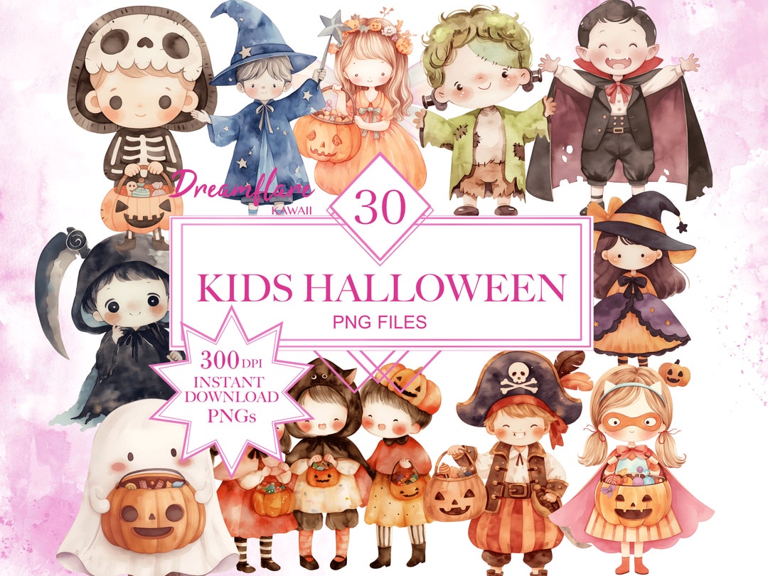 Cute Kids Halloween Clipart Bundle, Halloween PNG, Spooky Cute ...