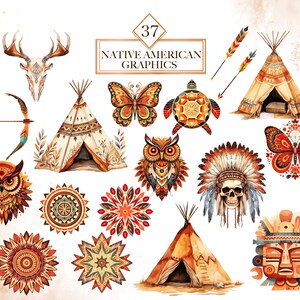 Watercolor Native American Clipart Bundle, Indigenous People Clipart ...