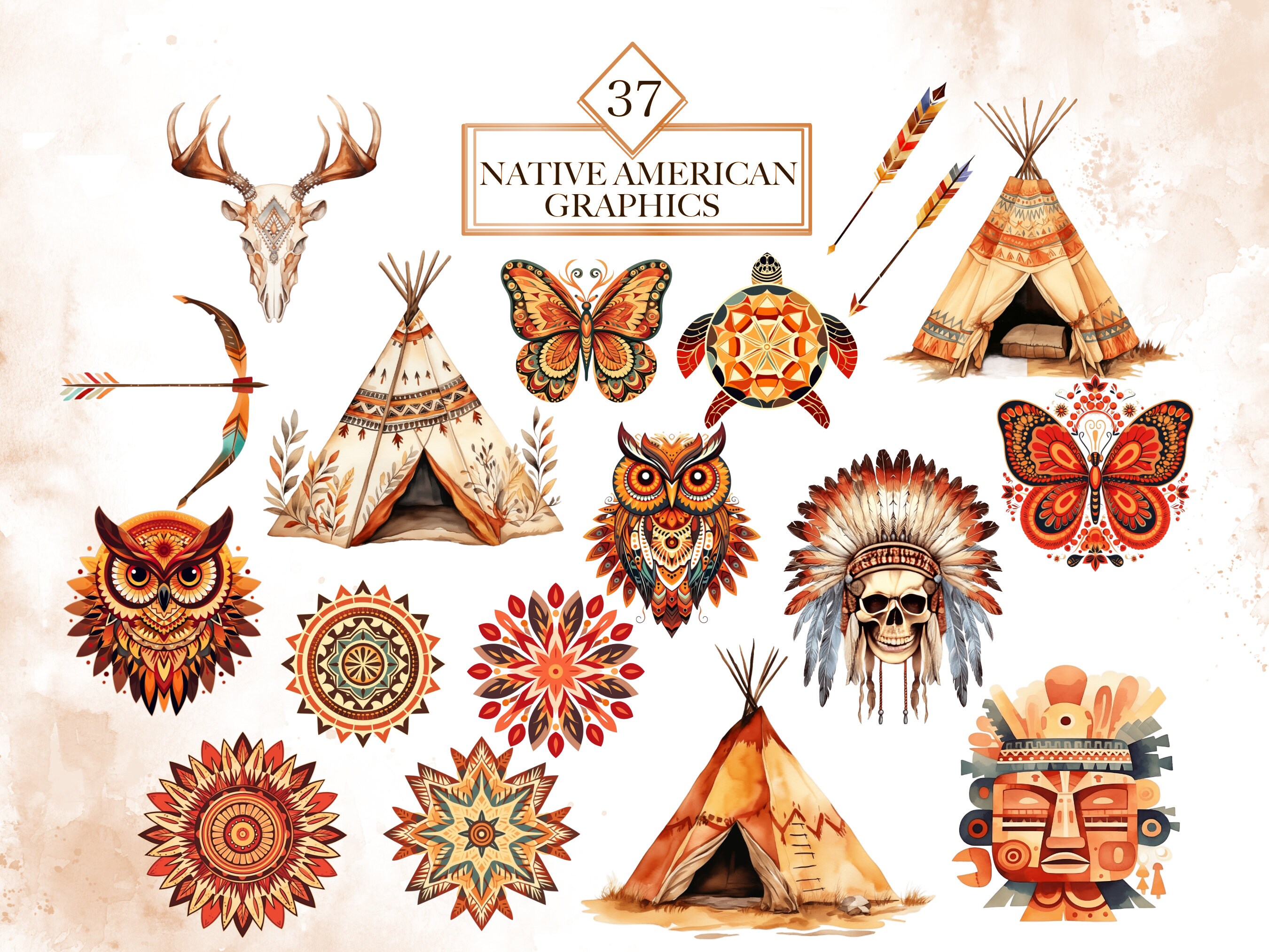 Watercolor Native American Clipart Bundle, Indigenous People Clipart ...