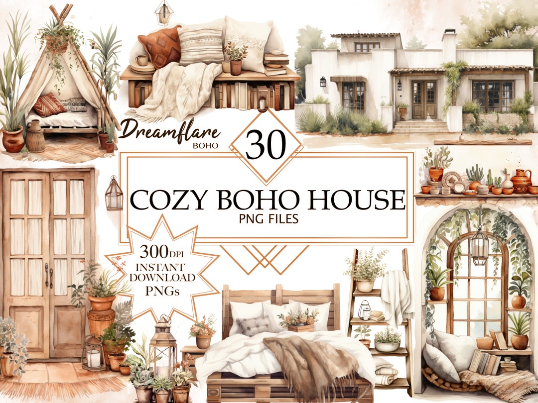 Watercolor Boho Cozy House PNG Clipart, Boho Clipart, Rustic Cozy House ...