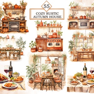 60 Watercolor Rustic Cozy Autumn House Clipart, Cottagecore PNG, House ...
