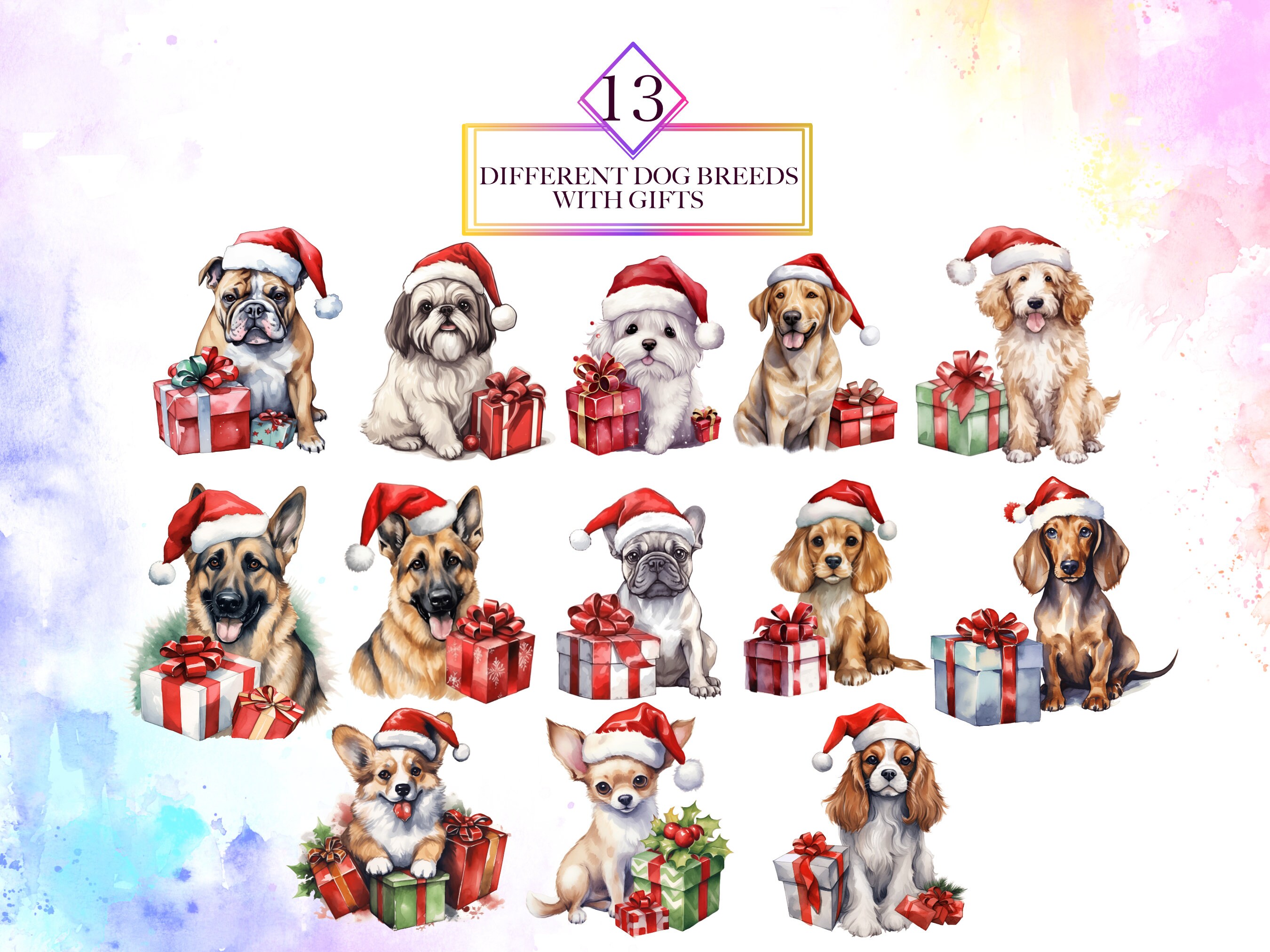 Watercolor Christmas Dogs Clipart Bundle Dogs Christmas PNG - Etsy
