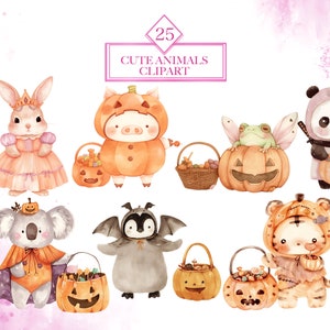 Cute Animals Halloween Clipart Bundle, Halloween PNG, Spooky Cute ...