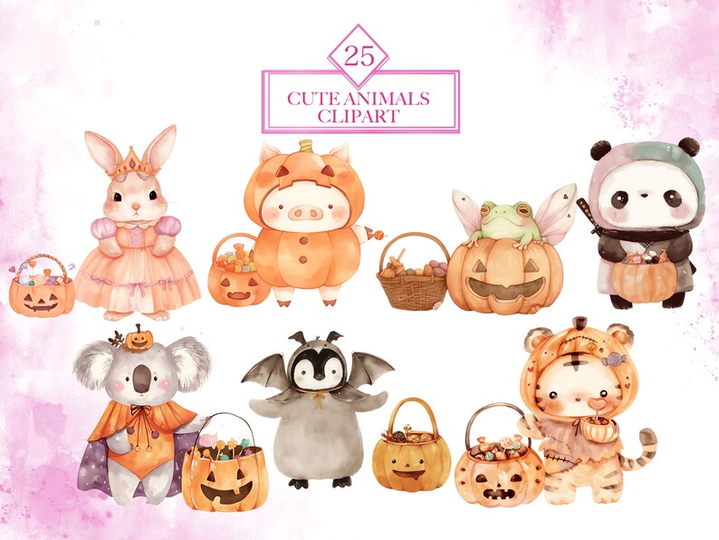 Cute Animals Halloween Clipart Bundle, Halloween PNG, Spooky Cute ...