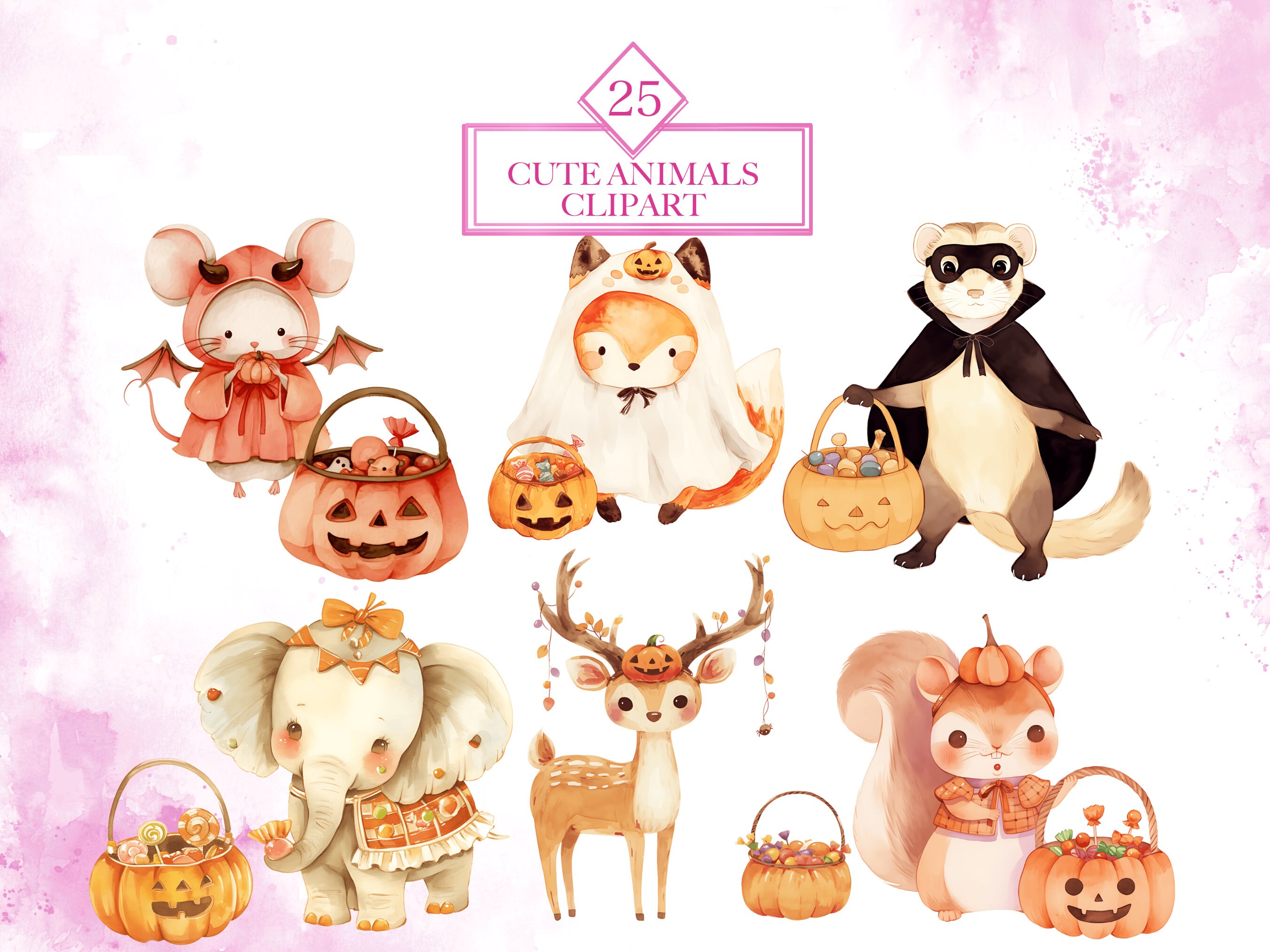 Cute Animals Halloween Clipart Bundle, Halloween PNG, Spooky Cute ...