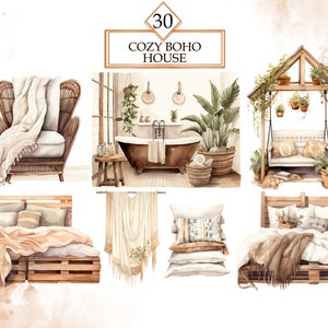 Watercolor Boho Cozy House PNG Clipart, Boho Clipart, Rustic Cozy House ...