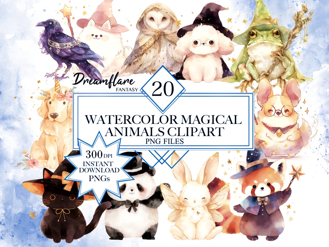 Watercolor Magical Animals Clipart Bundle, Fantasy Animals PNG, Kawaii ...