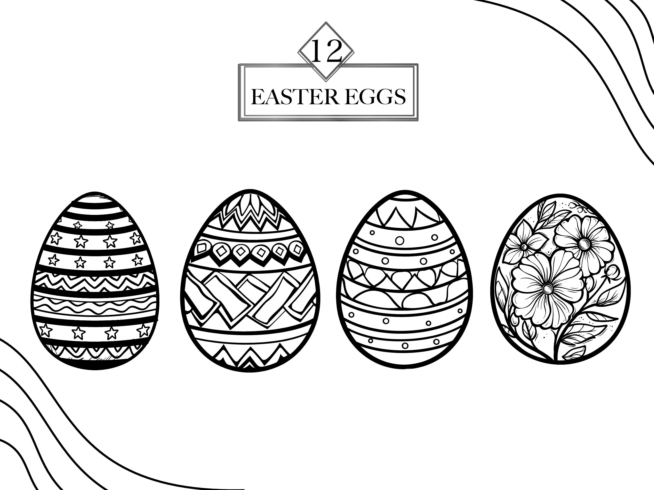 Lineart Easter Eggs PNG & SVG Bundle, Easter Egg SVG, Easter Egg Digi ...